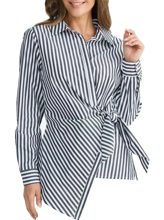 BRAVE+TRUE Nova Side Tie Shirt - Black W White Stripe