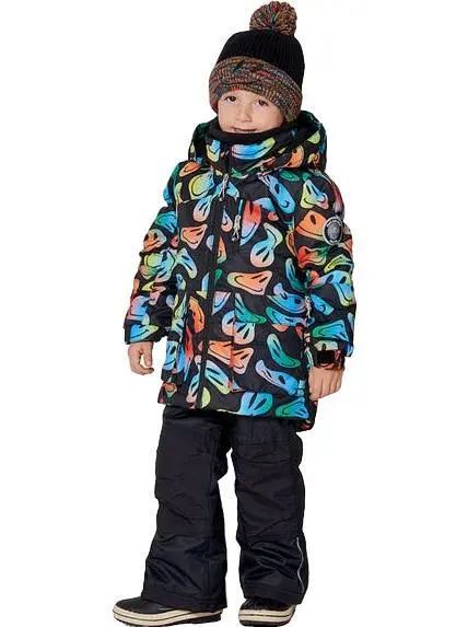 DEUX PAR DEUX Two-piece Play Snowsuit With Allover Jacket Smiley Face - Black