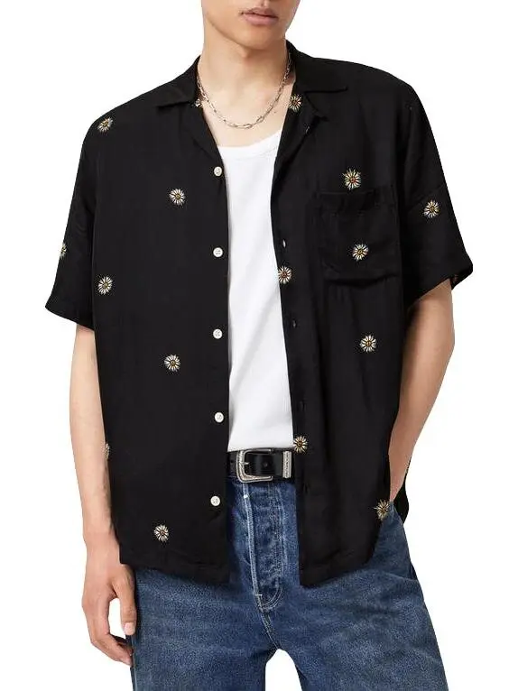 ALLSAINTS Fleur Peace Camp Shirt - Jet Black