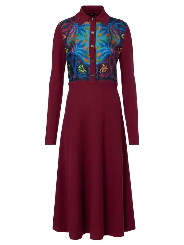Etro Silk, Wool, And Cashmere Shirt Dress - Burgundy