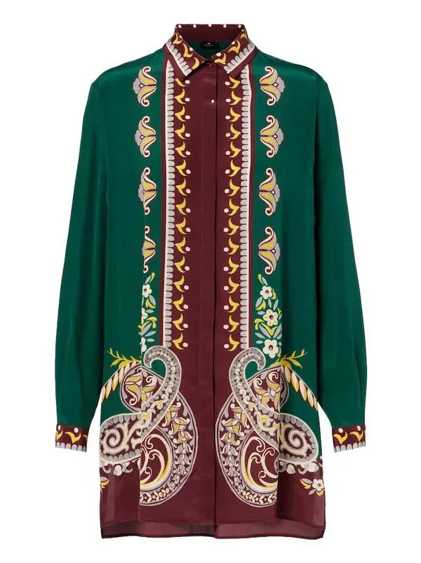 Etro Printed Oversized Silk Shirt - Green