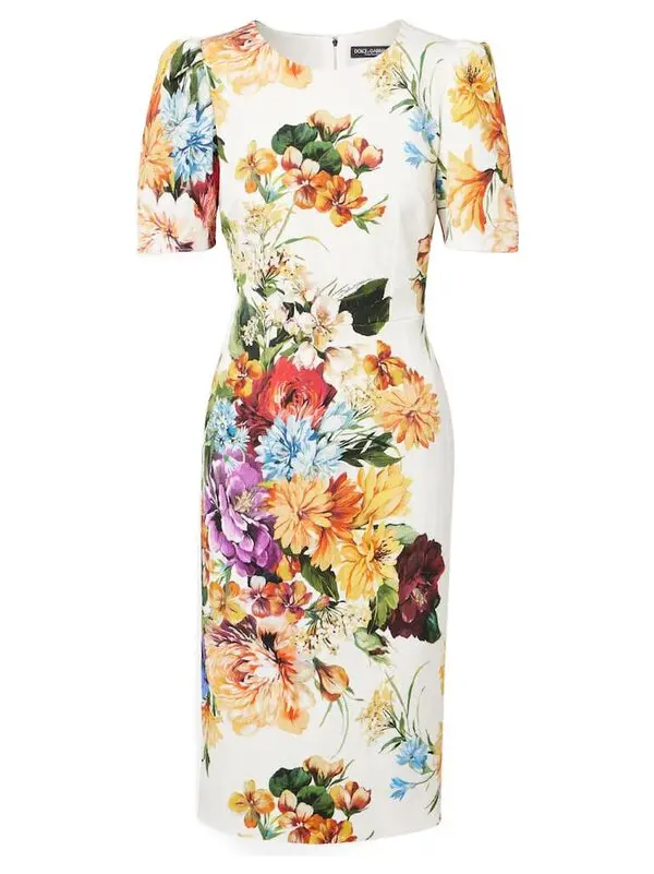 Dolce & Gabbana Floral Cretonne Midi Dress - White