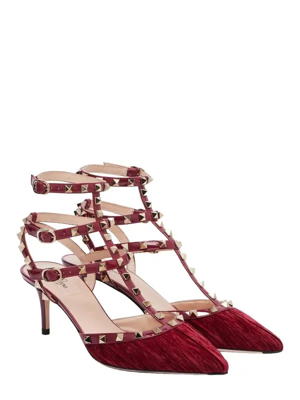 Valentino Garavani Rockstud 65 Velvet And Leather Pumps - Burgundy