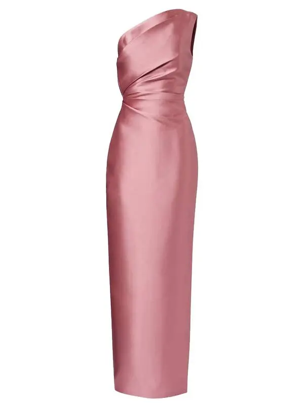 Solace London Kira Draped One-shoulder Satin Gown - Pink