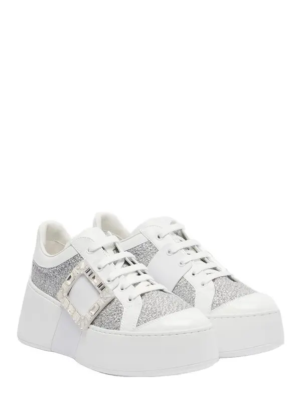 ROGER VIVIER Viv' Skate Embellished Sneakers - Silver
