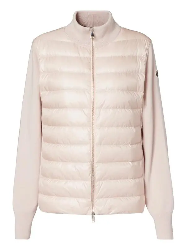 Moncler Down-paneled Virgin Wool Cardigan - Pink