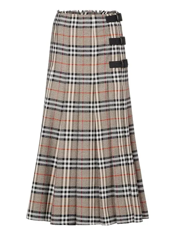 Burberry Check Wool Midi Skirt - Beige