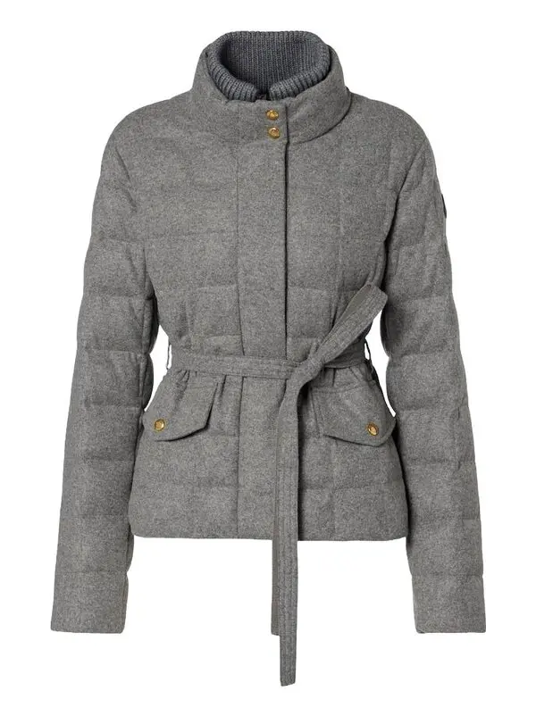 Moncler Belted Quilted Down Jacket - Grey