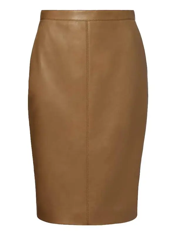 Saint Laurent Cassandre Leather Pencil Skirt - Beige