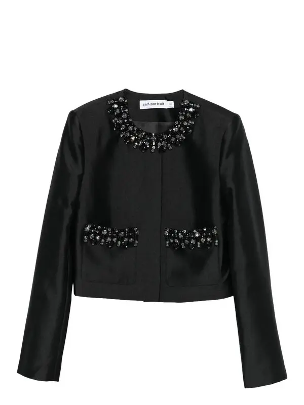SELF-PORTRAIT Taffeta Embellished Trim Jacket - Black