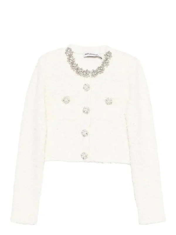 SELF-PORTRAIT Cream Textured Knit Cardigan - Beige