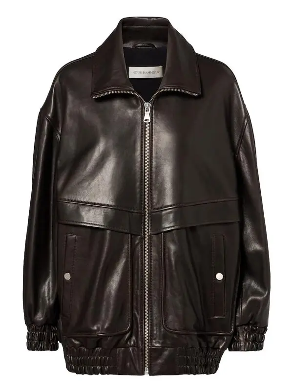 Nour Hammour Beck Leather Bomber Jacket - Brown