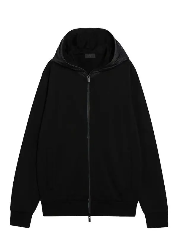 Moncler Zip-up Cardigan With Nylon Hood - Black