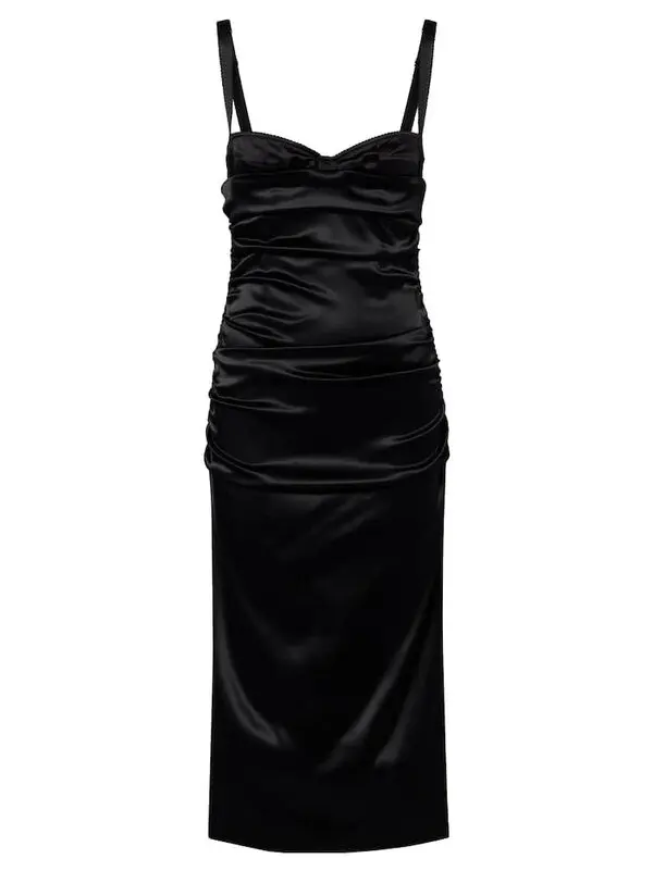Dolce & Gabbana Ruched Satin Bustier Dress - Black