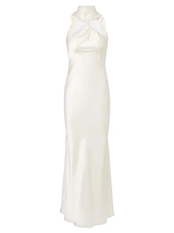 Attico Gathered Halterneck Gown - White
