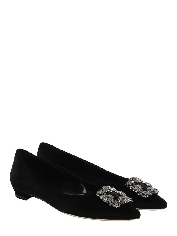 Manolo Blahnik Hangisi Embellished Velvet Ballet Flats - Black