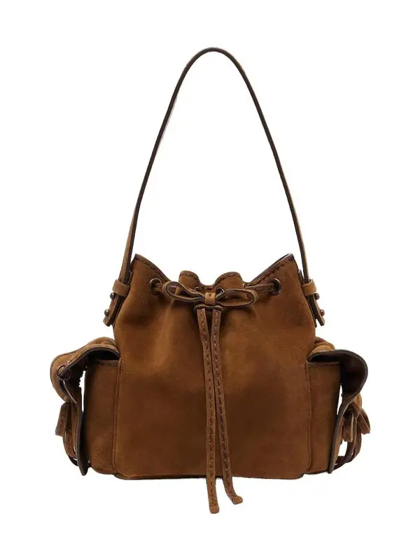 Acne Studios Multipocket Mini Suede Bucket Bag - Brown