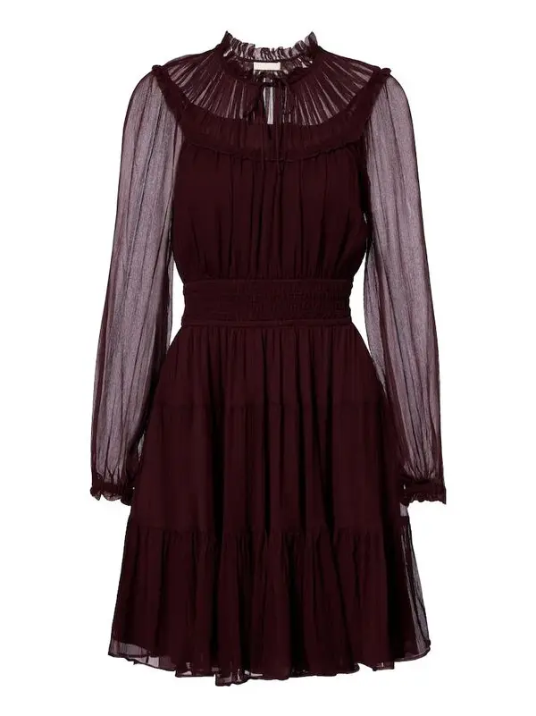 Ulla Johnson Ava Tie-neck Silk Chiffon Minidress - Burgundy