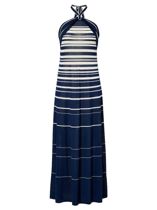 Faithfull The Brand Axel Striped Halterneck Cotton-blend Maxi Dress - Blue