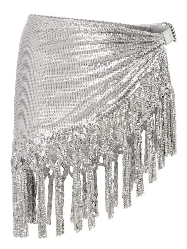 Rabanne Chainmail Leather-trimmed Miniskirt - Silver
