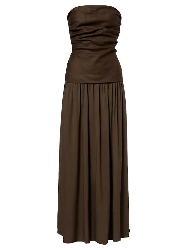 Faithfull The Brand Hedy Draped Linen Maxi Dress - Brown