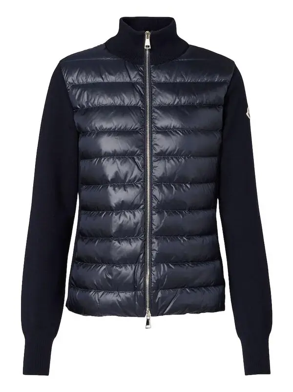 Moncler Down-paneled Virgin Wool Cardigan - Blue