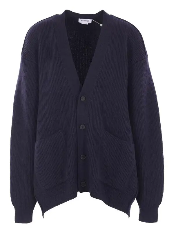 HED MAYNER Oversized Ribbed Wool Knit Cardigan - Blue