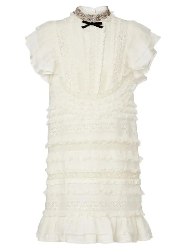 Valentino Garavani Ruffled Lace And Linen Minidress - White
