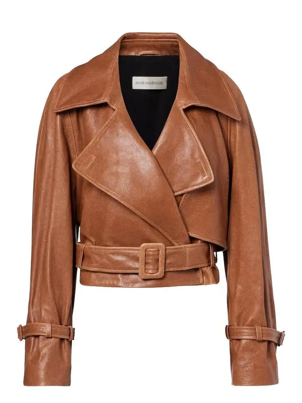 Nour Hammour Hatti Cropped Leather Biker Jacket - Brown