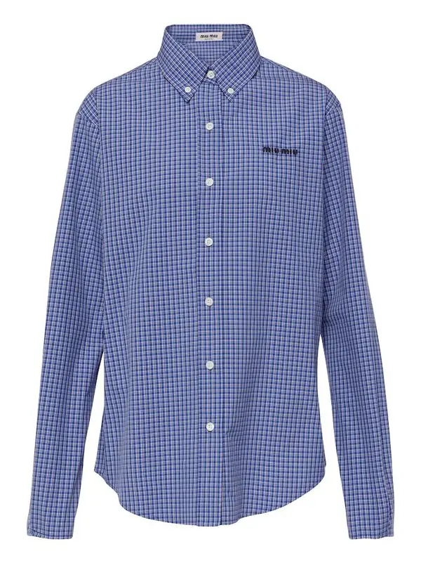 Miu Miu Logo Cotton Poplin Shirt - Blue