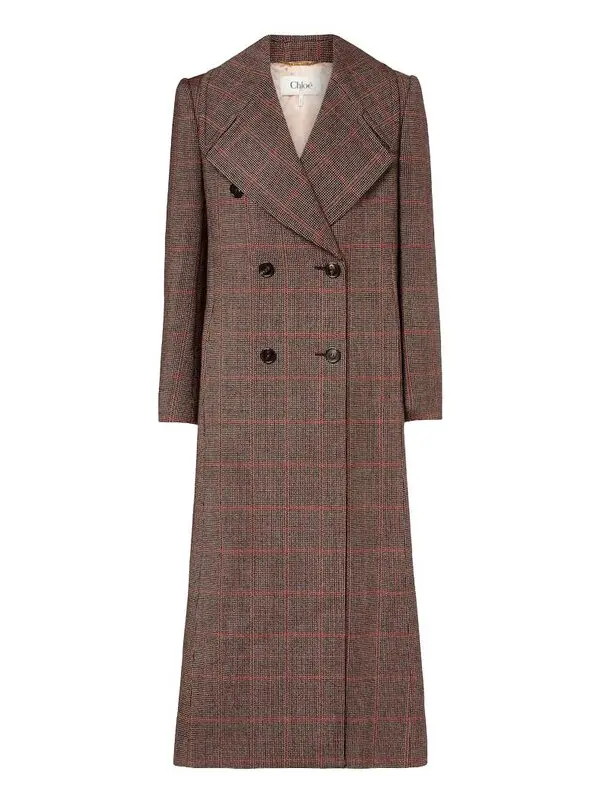 Chloé Checked Double-breasted Virgin Wool Coat - Brown