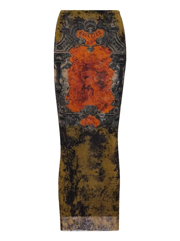 Jean Paul Gaultier Médaillon Printed Mesh Midi Skirt - Multicoloured