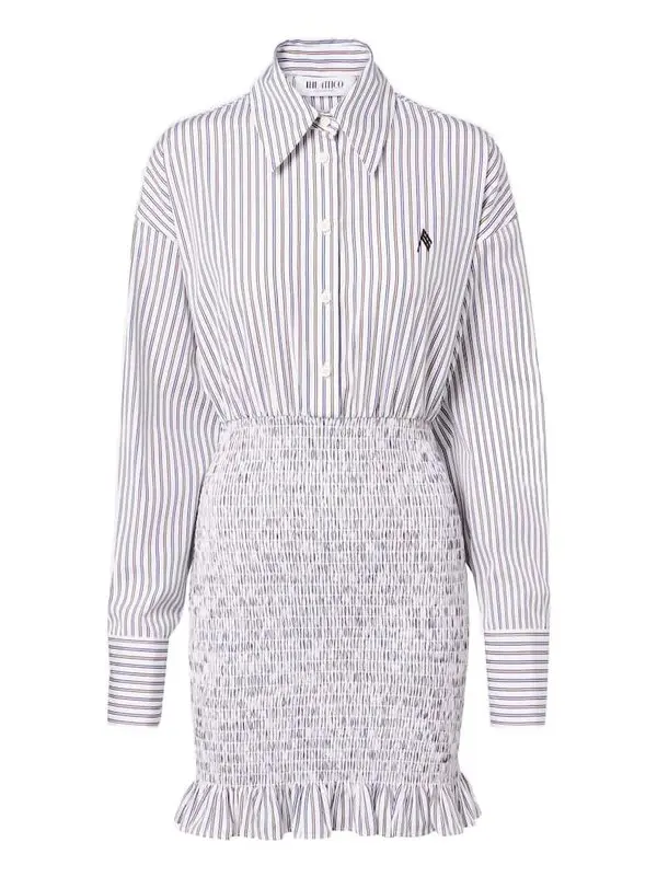 Attico Striped Ruched Cotton Shirt Dress - Multicoloured