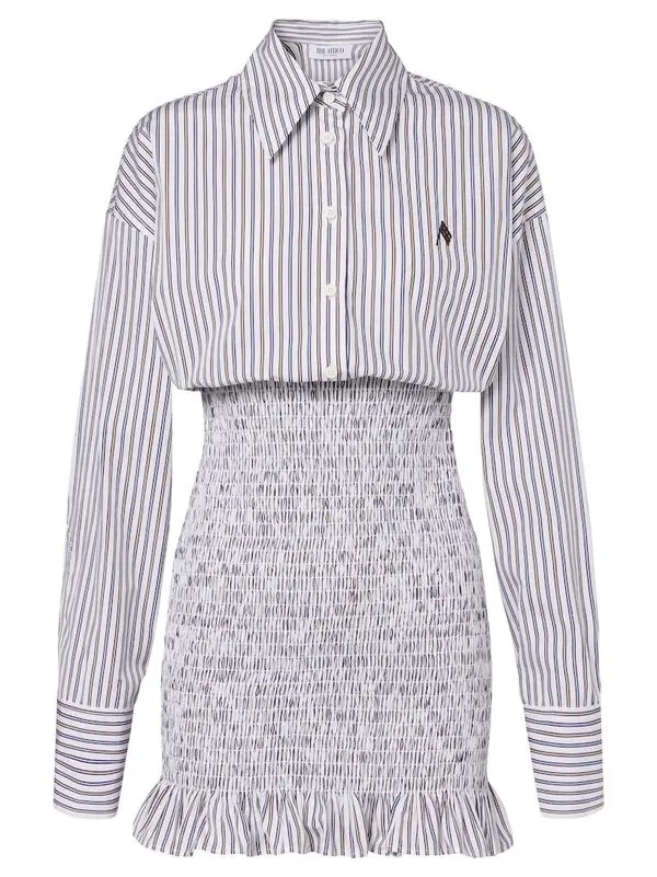 Attico Striped Ruched Cotton Shirt Dress - Multicoloured