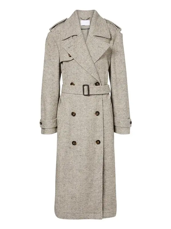 Stella McCartney Herringbone Wool And Silk Trench Coat - Grey