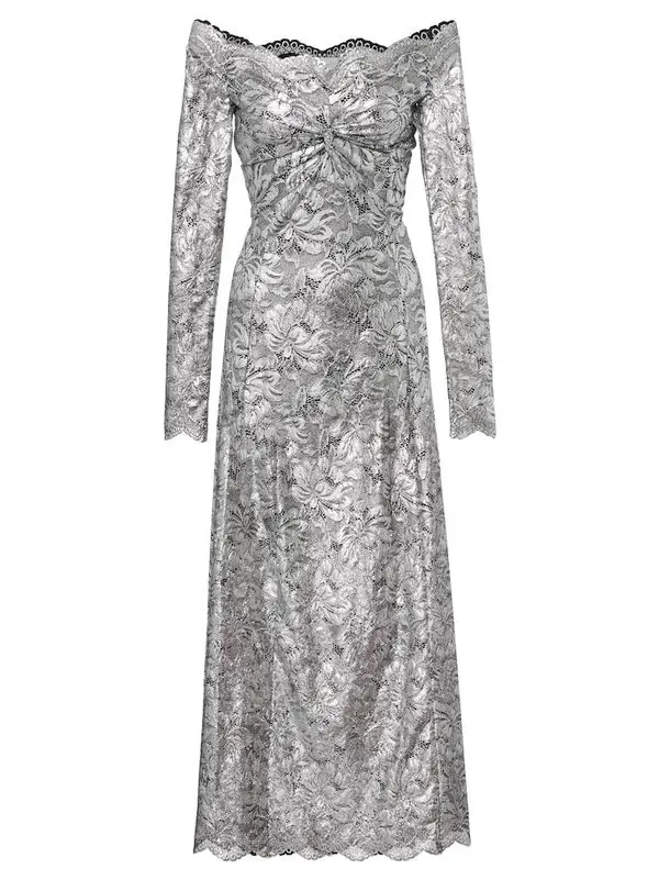 Rabanne Metallic-effect Lace Maxi Dress - Silver