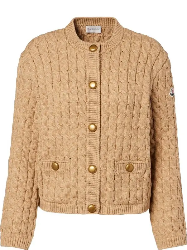 Moncler Cable-knit Cotton-blend Cardigan - Beige