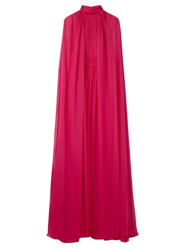 Zuhair Murad Cape-effect Gathered Silk-chiffon Gown - Red