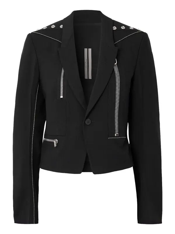Rick Owens Alice Embellished Grain De Poudre Wool Jacket - Black