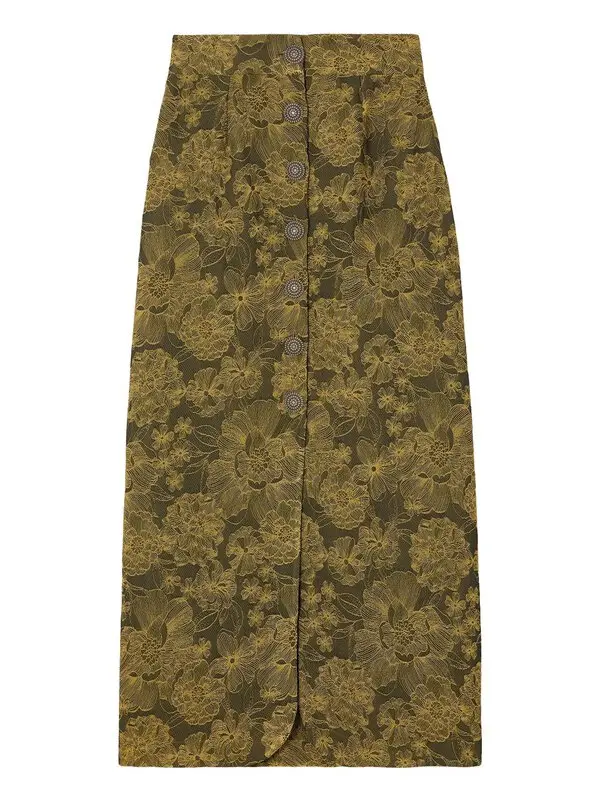 DESTREE Ivan Embroidered Twill Maxi Skirt - Green