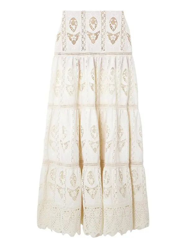 Johanna Ortiz Highlighted Fields Embroidered Maxi Skirt - White