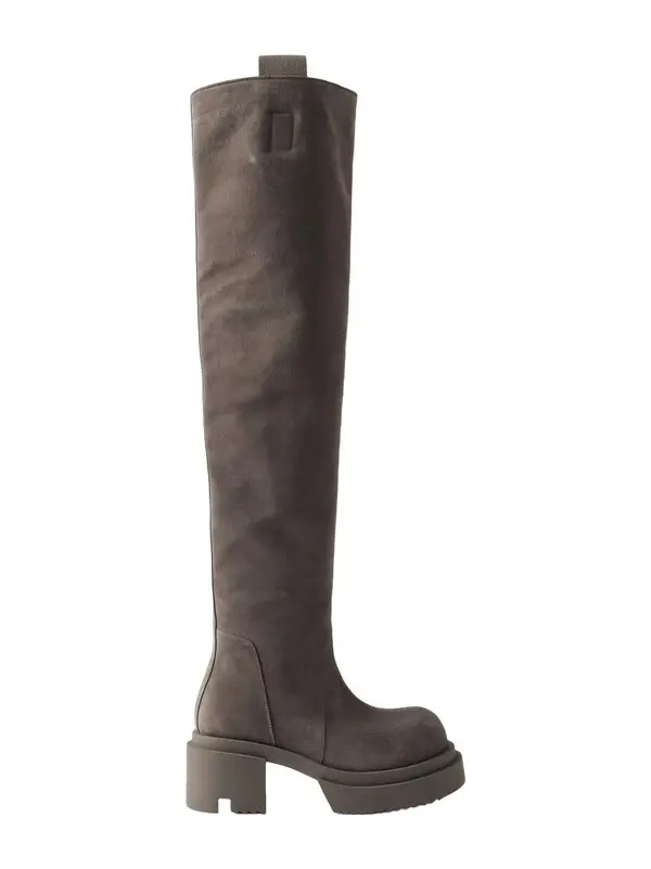 Rick Owens Wader Bogun Suede Over-the-knee Platform Boots - Brown