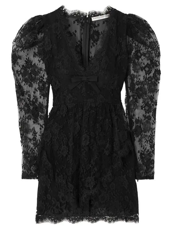 Alessandra Rich Bow-embellished Cotton-blend Lace Mini Dress - Black