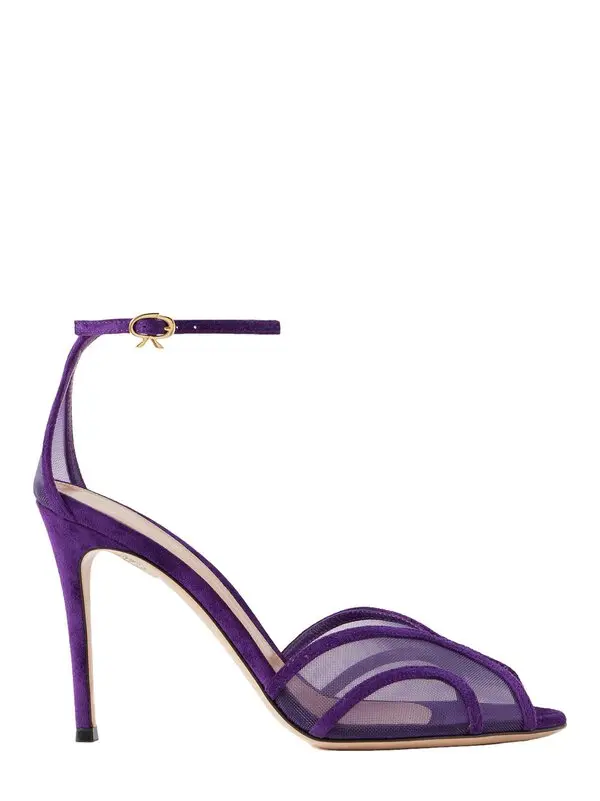 GIANVITO ROSSI 95 Suede-trimmed Mesh Sandals - Purple