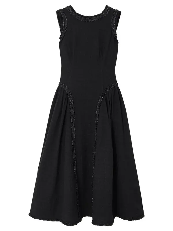 SELF-PORTRAIT Open-back Metallic-trimmed Bouclé-tweed Midi Dress - Black