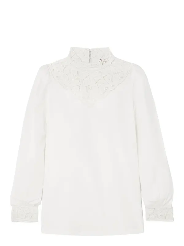 EMPORIO SIRENUSE Mikha Lace-paneled Poplin Blouse - White