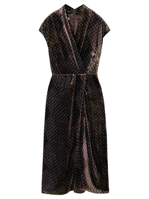 Dries Van Noten Printed Velvet Wrap-effect Midi Dress - Black