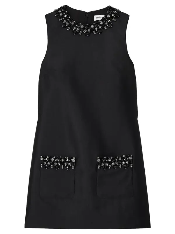 SELF-PORTRAIT Embellished Satin-twill Mini Dress - Black