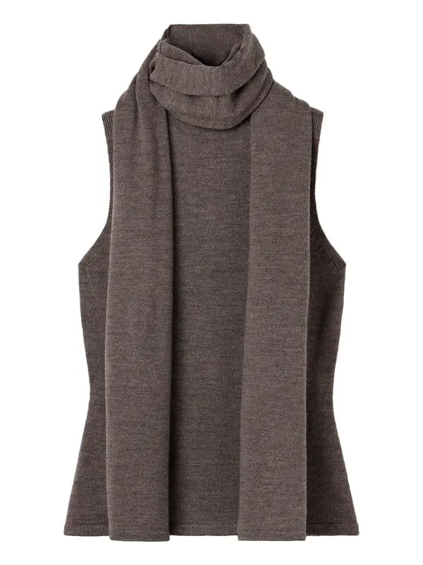 Staud Canal Wool Turtleneck Top With Detachable Scarf - Brown