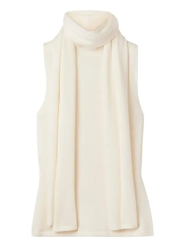 Staud Canal Scarf-detailed Wool Turtleneck Top - Neutrals